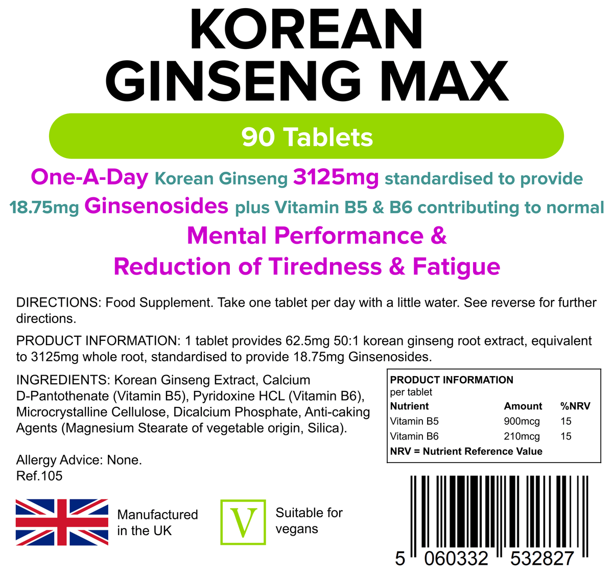 Korean Ginseng Max 3125mg Tablets | Botanicals | Lindens – Lindens ...