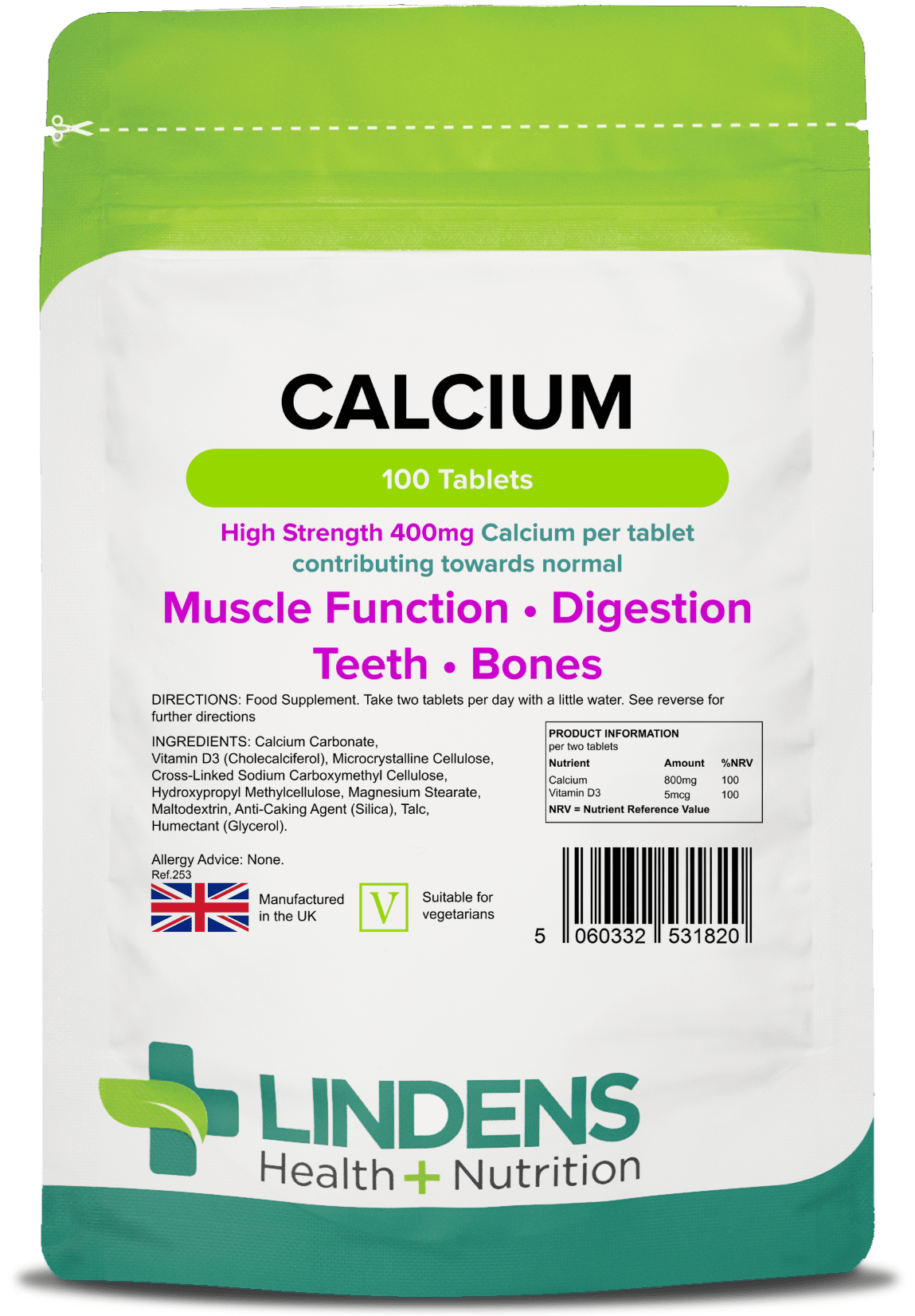 Calcium 400mg Tablets | Minerals | Lindens – Lindens Health + Nutrition
