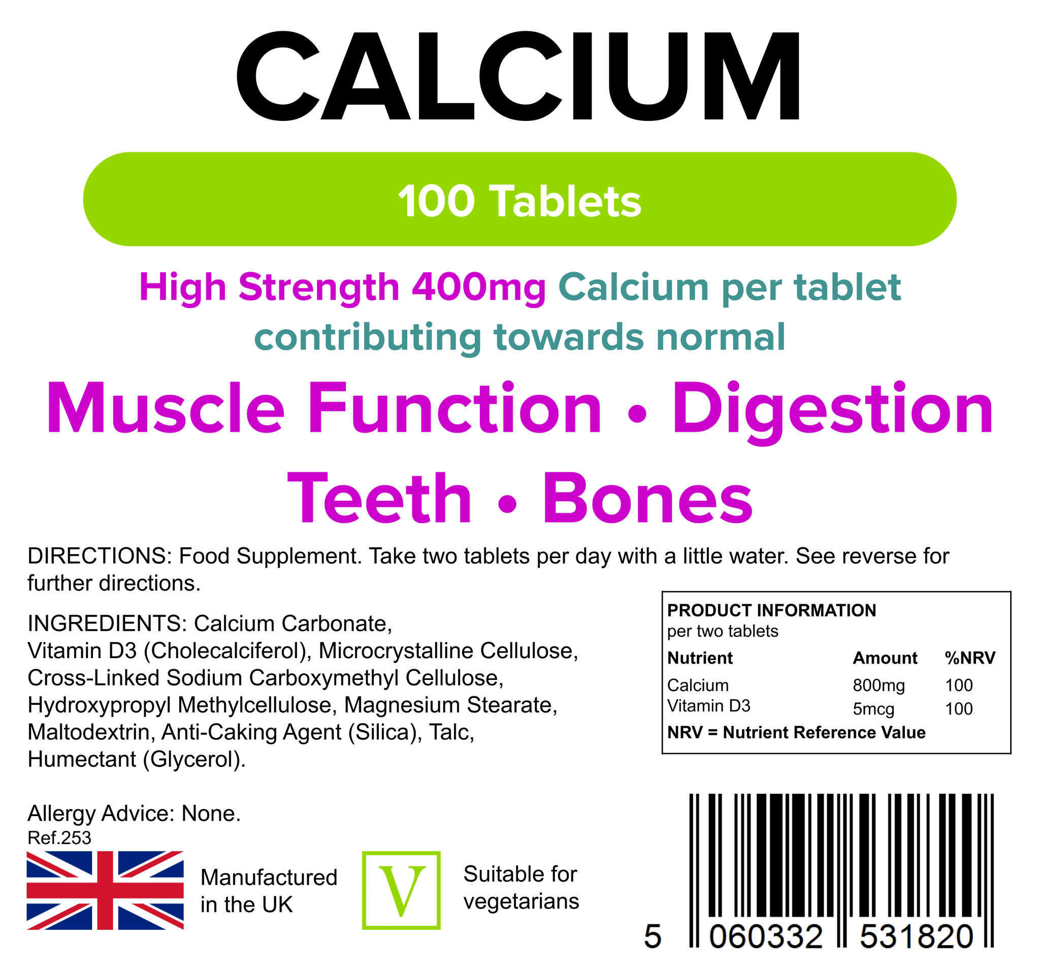 Calcium 400mg Tablets | Minerals | Lindens – Lindens Health + Nutrition