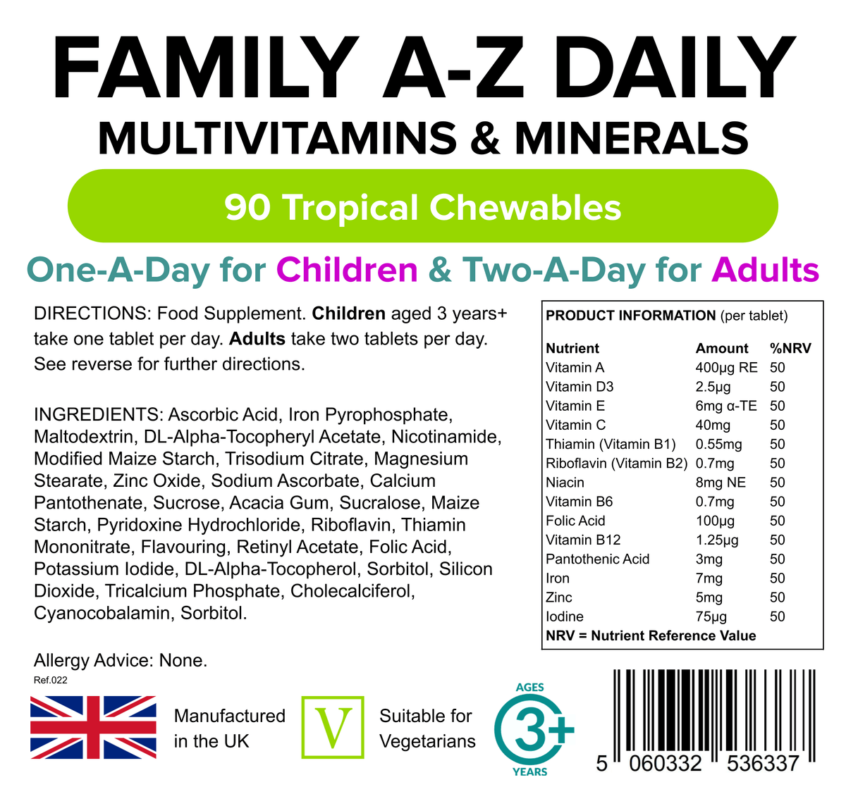 Family A-Z Daily Multivitamin Chewable Tablets 90 Pack – Lindens Health ...