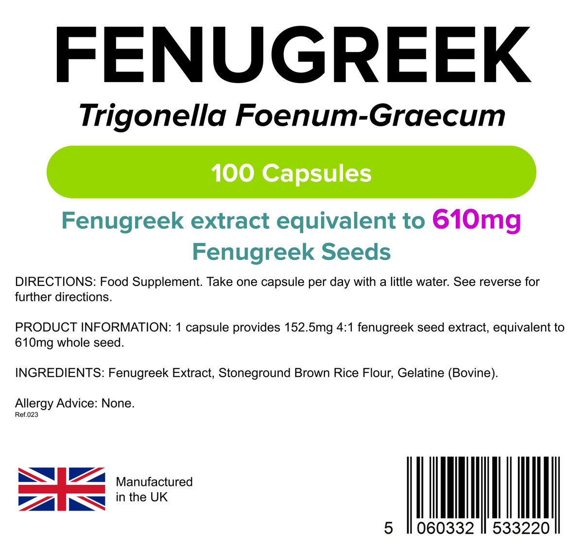 Fenugreek 610mg Capsules | Supplements | Lindens – Lindens Health ...