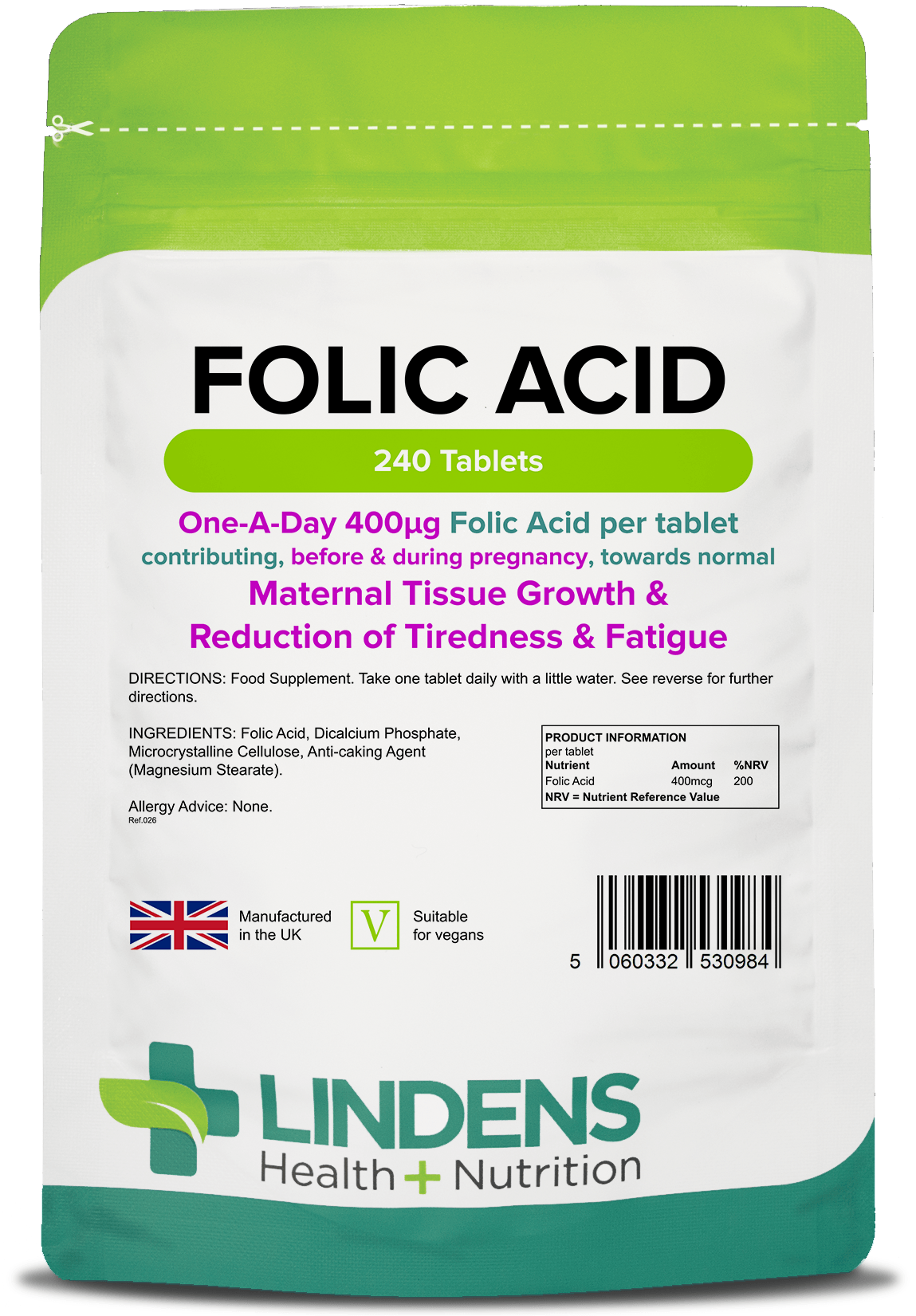 Folic Acid 400mcg Tablets | Vitamins | Lindens – Lindens Health + Nutrition