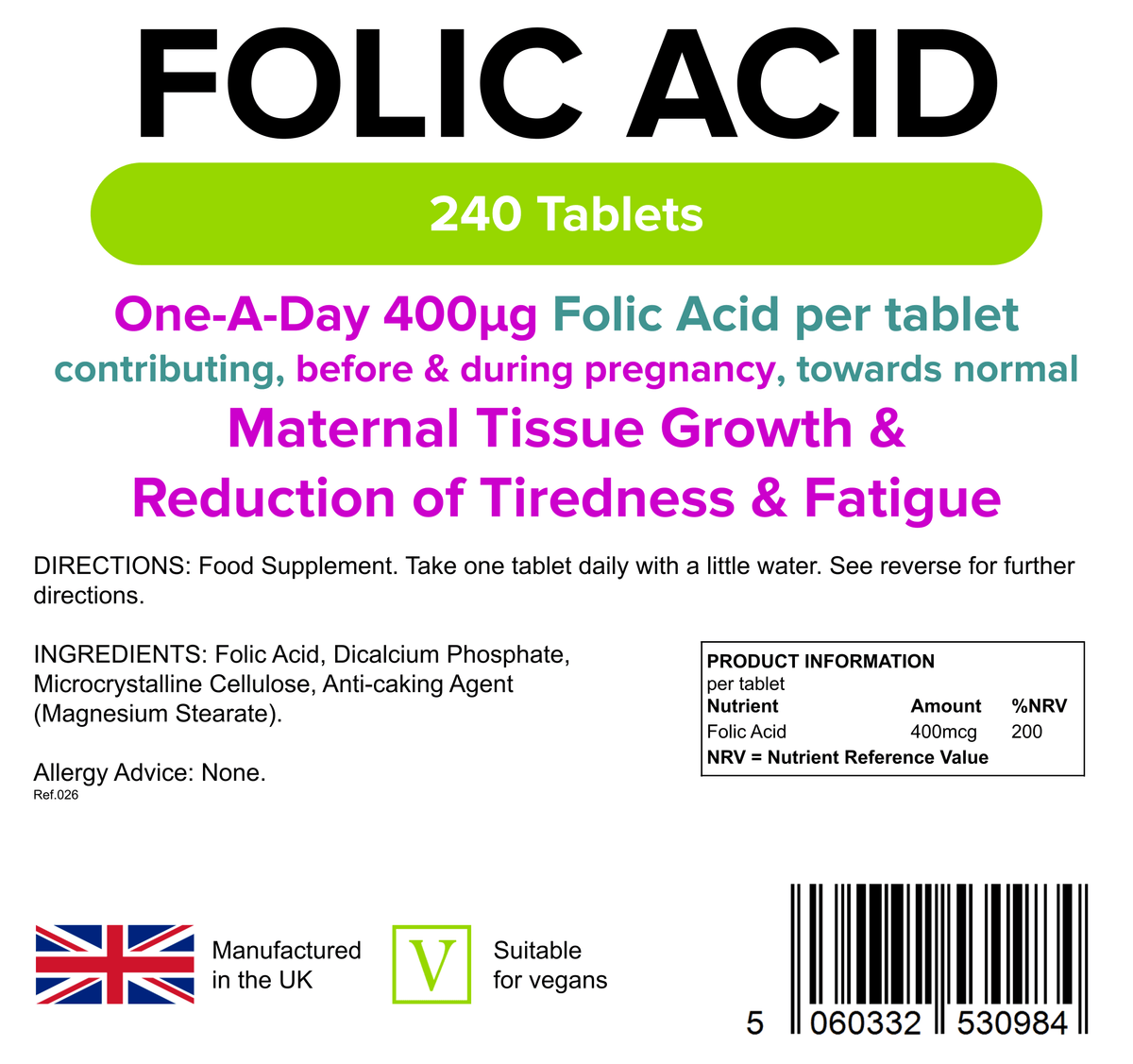 Folic Acid 400mcg Tablets | Vitamins | Lindens – Lindens Health + Nutrition