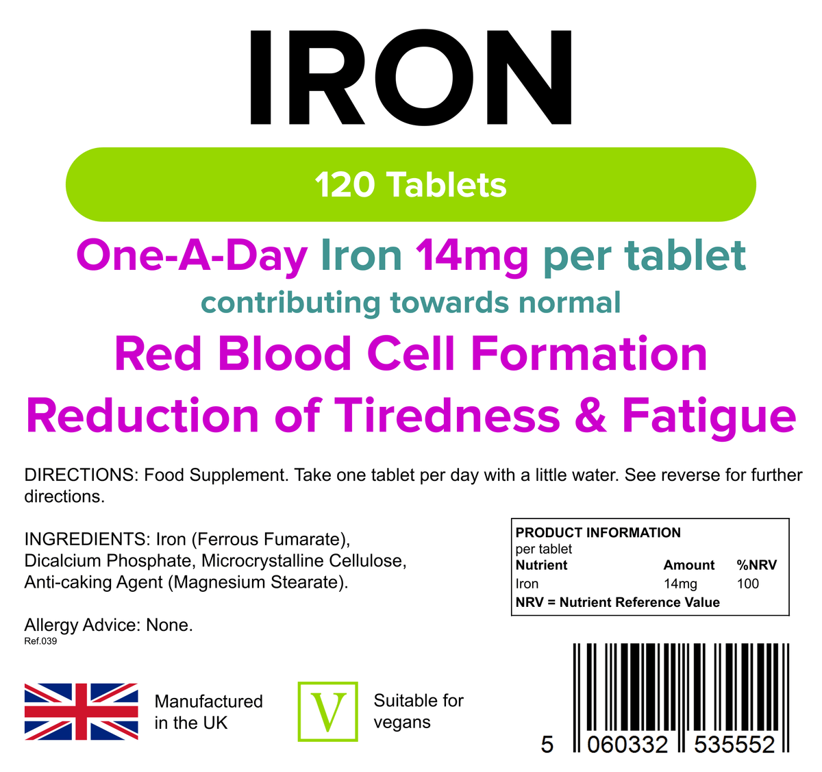 Iron Tablets (14mg) | Minerals | Lindens – Lindens Health + Nutrition