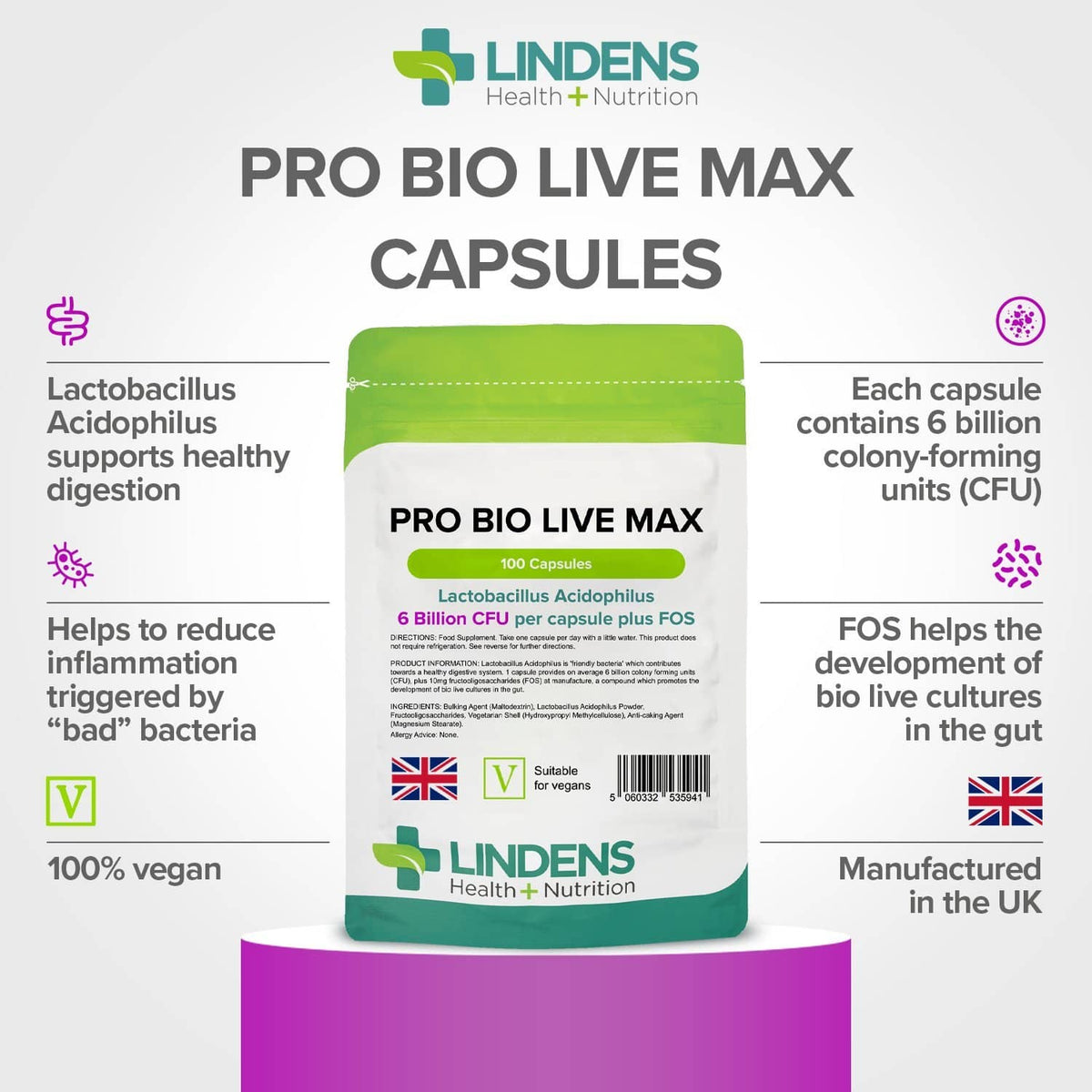 Pro Bio Live Max 6BN Veg Capsules | Probiotics | Lindens – Lindens ...
