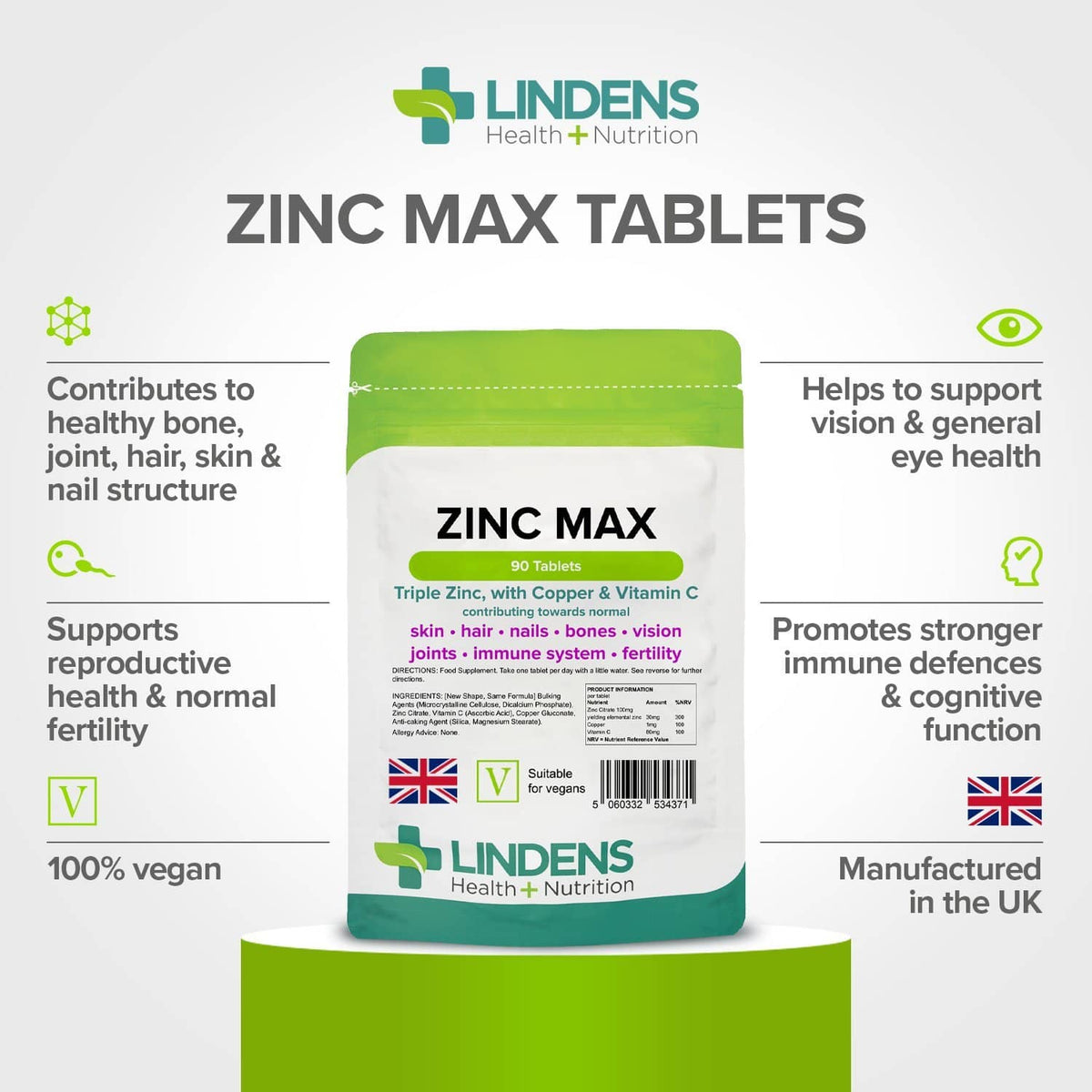 Zinc Max Tablets | Minerals | Lindens – Lindens Health + Nutrition